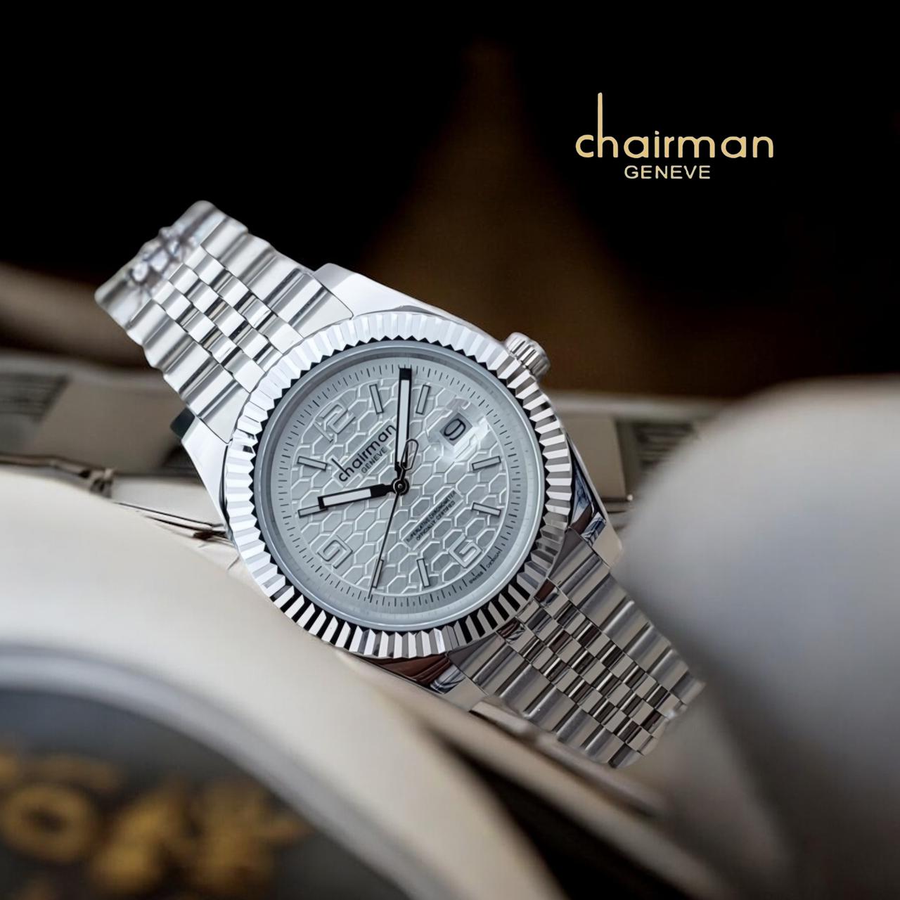 Chairman Geneve Dated Grey Dial Silver Chain Gents Watch – DealDXB